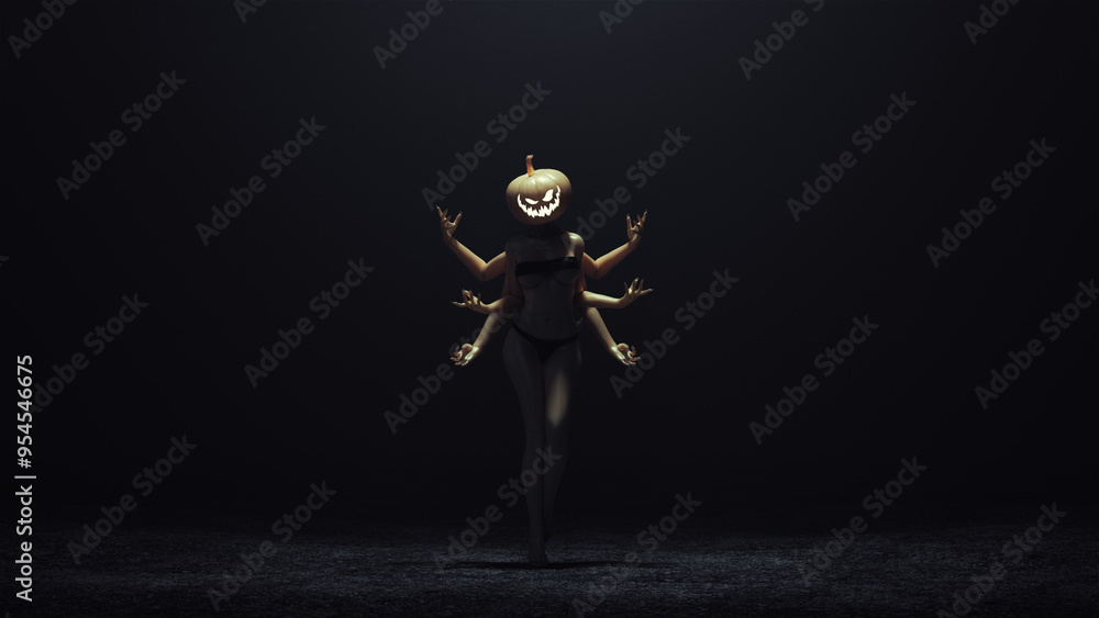 Halloween pumpkin head jack-o'-lantern demon spirit attractive creepy ...