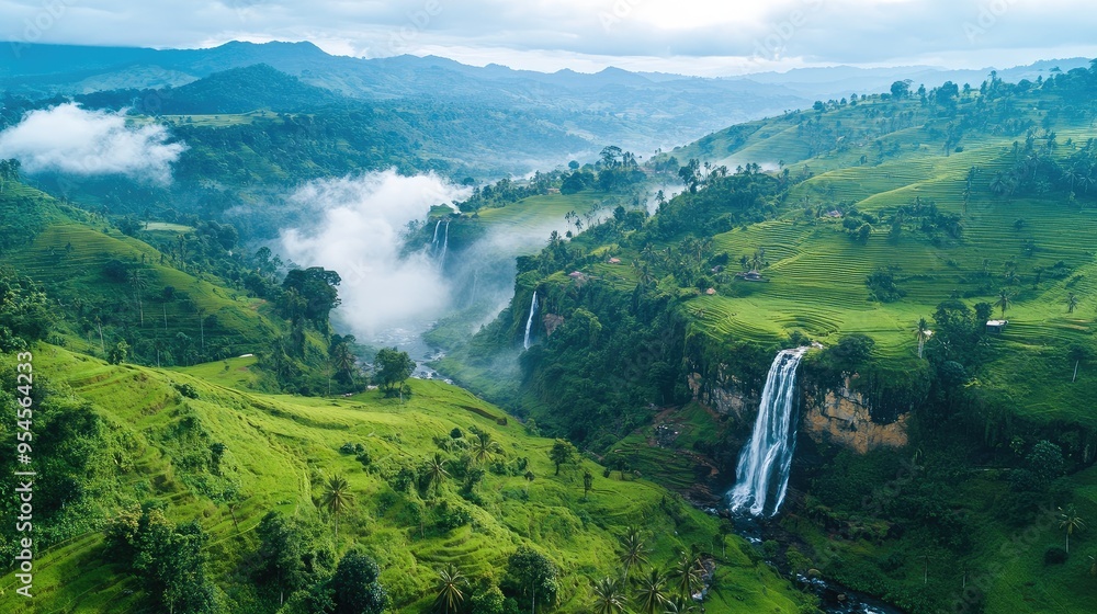 Bird's-eye view of the scenic landscapes and rice terraces around Ella ...