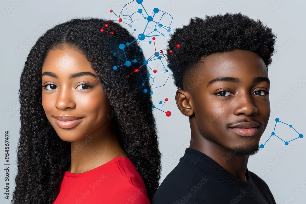 Memory enhancement Emotional bond Two young people with neural networks ...