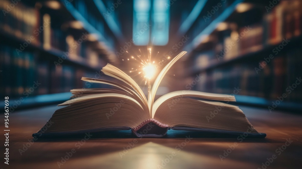 Illuminated Knowledge, an open book radiates a warm glow, symbolizing ...