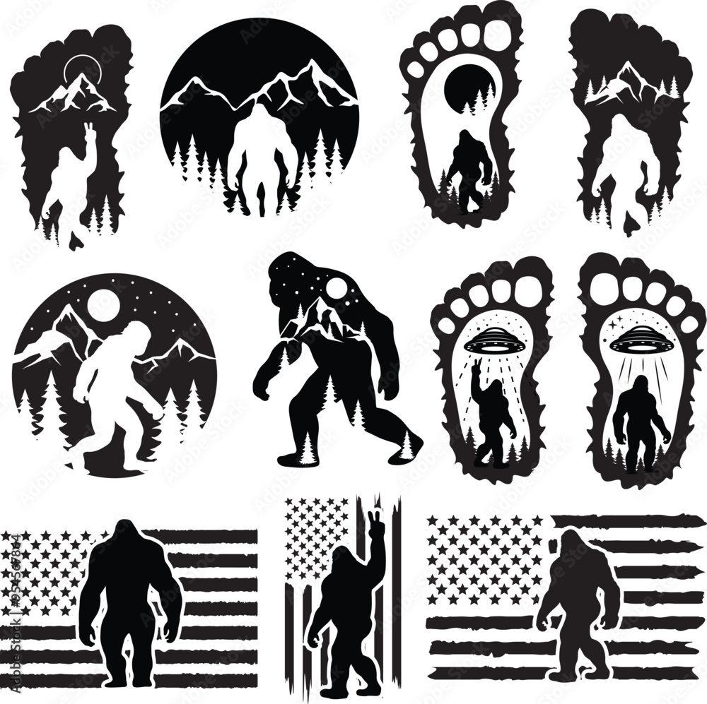Bigfoot Vector, Hide and Seek Monster Clipart, Camping T-shirt Design ...