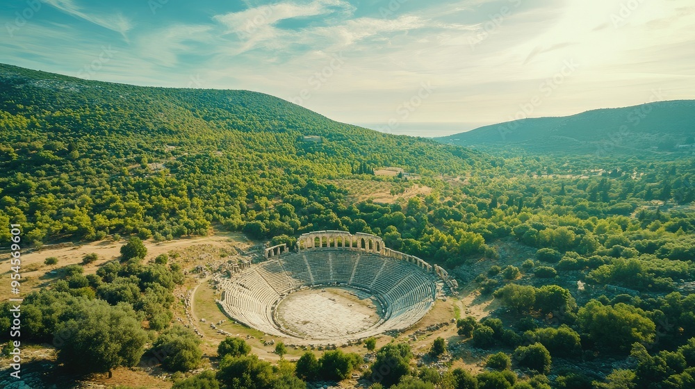Top view of the Epidaurus Theater, a circular ancient Greek ...