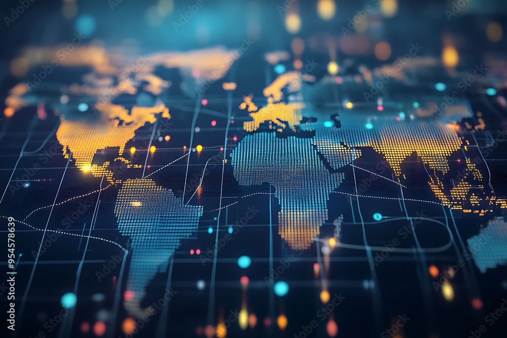 Global Network: Digital Map with Connections and Data Points Stock ...