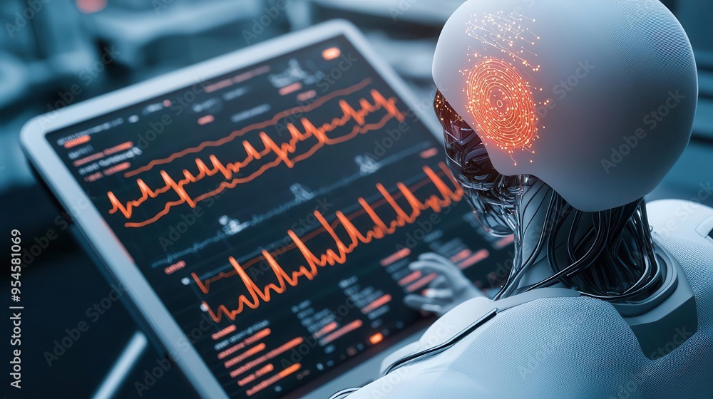 An AI-powered healthcare system with glowing medical data ...