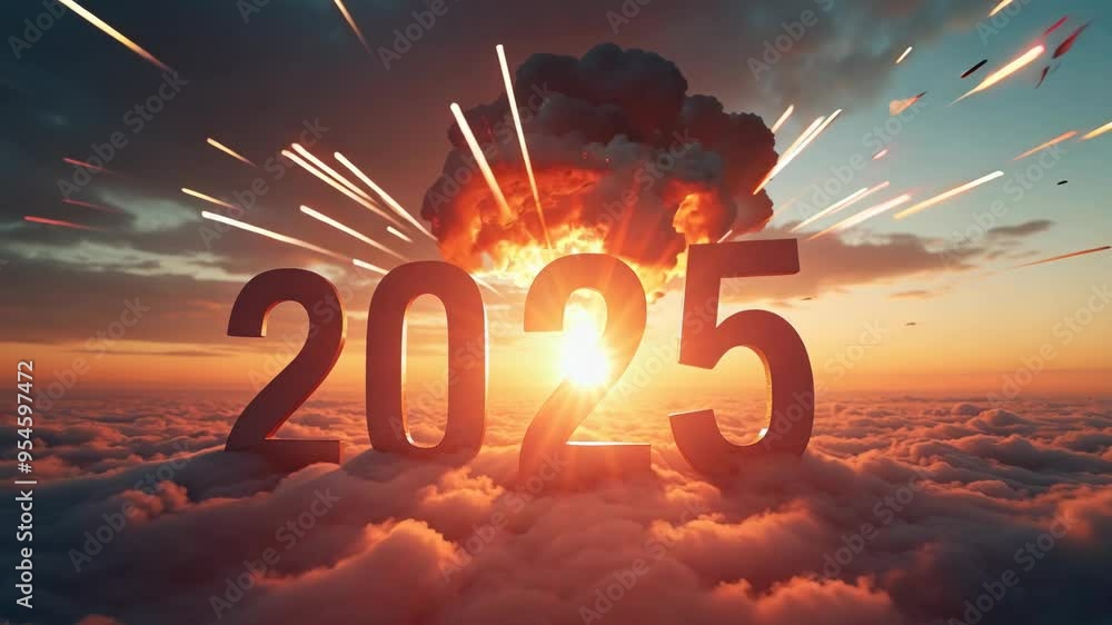 2025 Dramatic future with explosive visuals in a surreal sky filled ...
