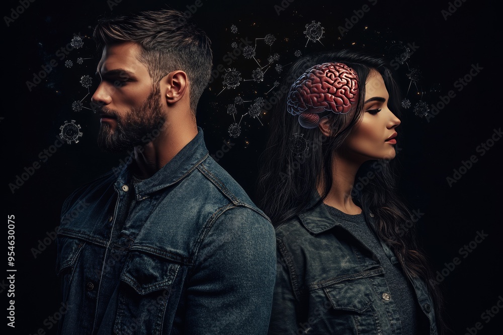 Responsive Emotional resonance Side profile of a serious couple with ...