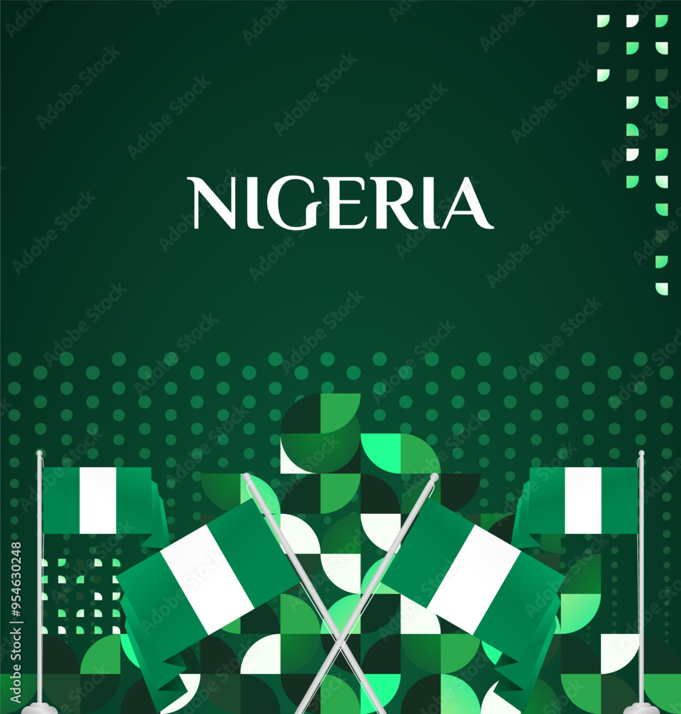 Nigeria National Day banner in modern geometric style. Elegant square ...