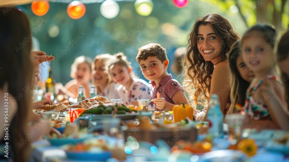 Family Reunion: A festive summer picnic at a park, with relatives ...