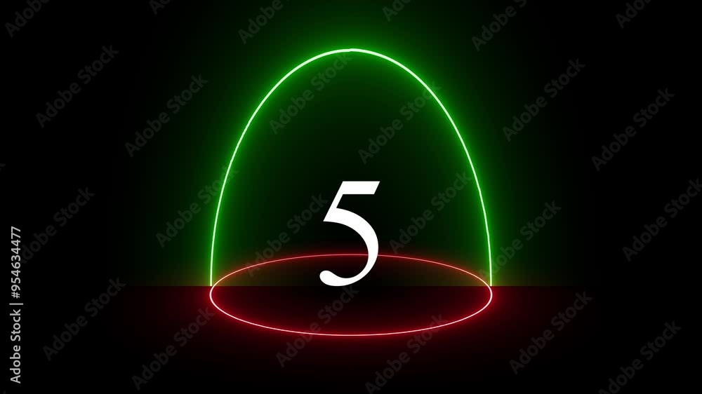 White, red and green color neon glowing light countdown timer on black ...