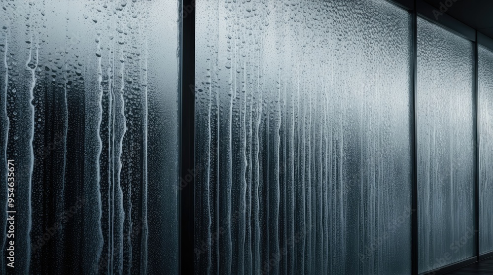Water droplets condense on a window, creating a mesmerizing pattern as ...