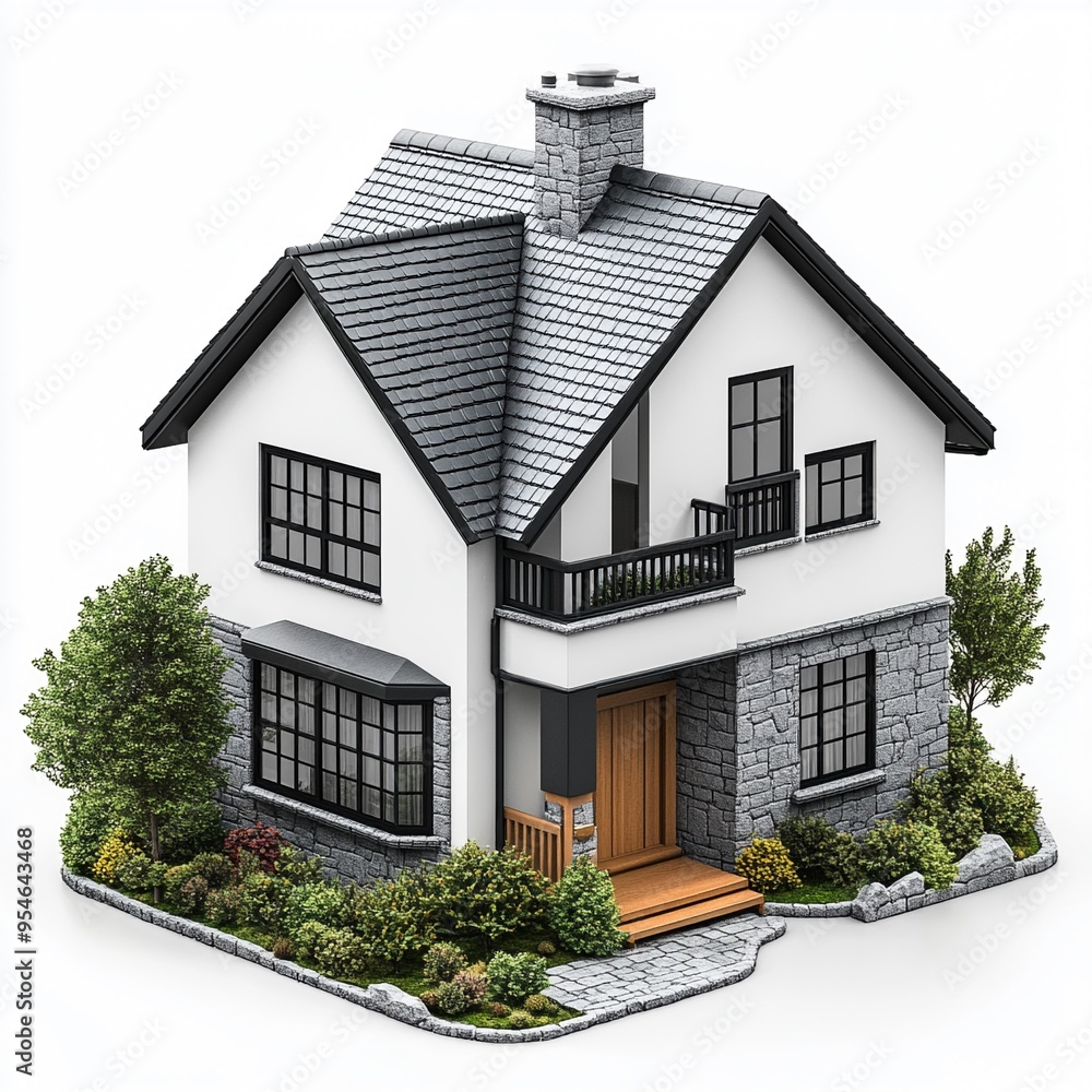 Dream Home: A beautifully rendered 3D model of a modern two-story ...