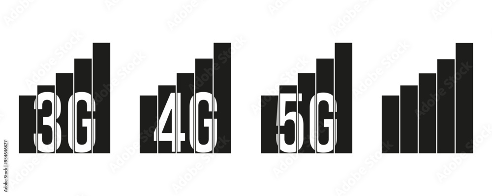 Simple black Mobile Signal strenght symbol set. Minimalism cellular ...