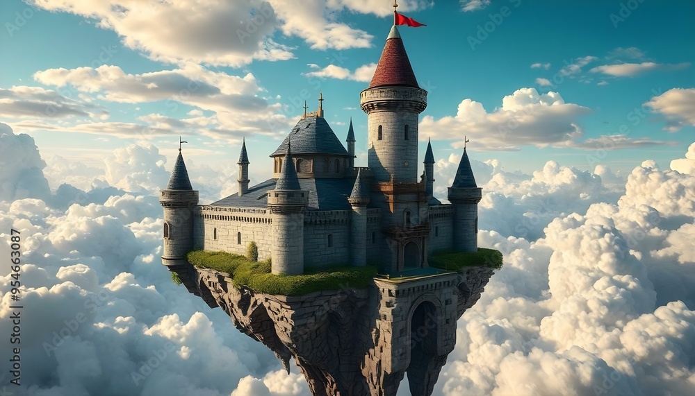 An adventurous sky castle, featuring pixelated secret passages, a ...