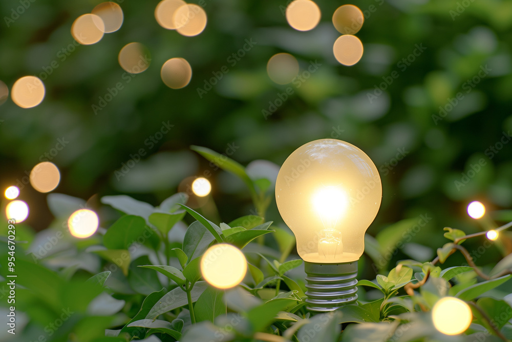 Light bulb in the garden with bokeh light on nature background ...