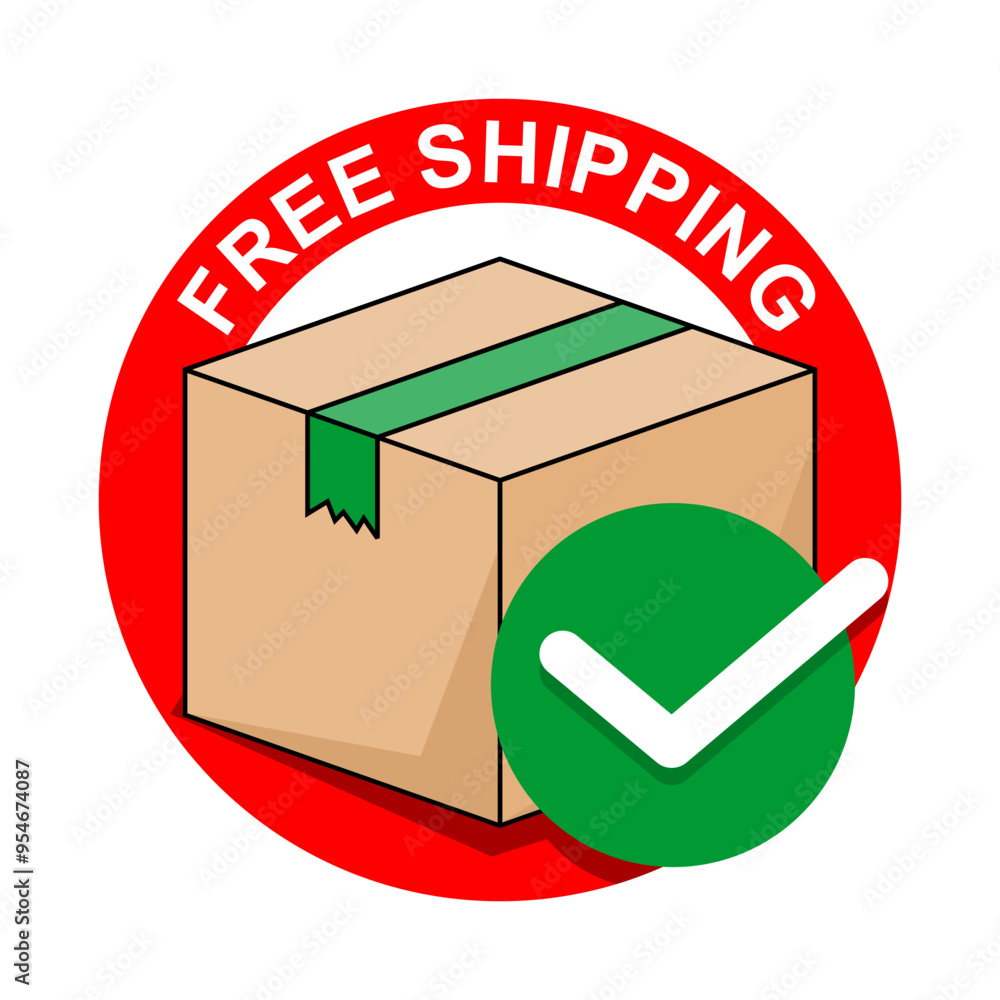Simple Flat Cartoon Style Delivery Box Icon with Green Tape and ...