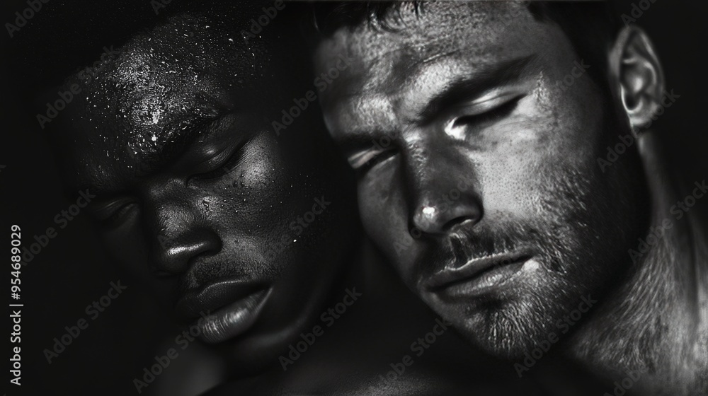 Black and White Close-Up of Two Men in an Intimate and Emotional Moment ...