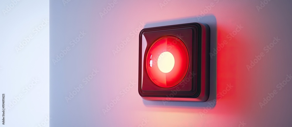 Red button warning light flasher for fire alarm on a white background ...
