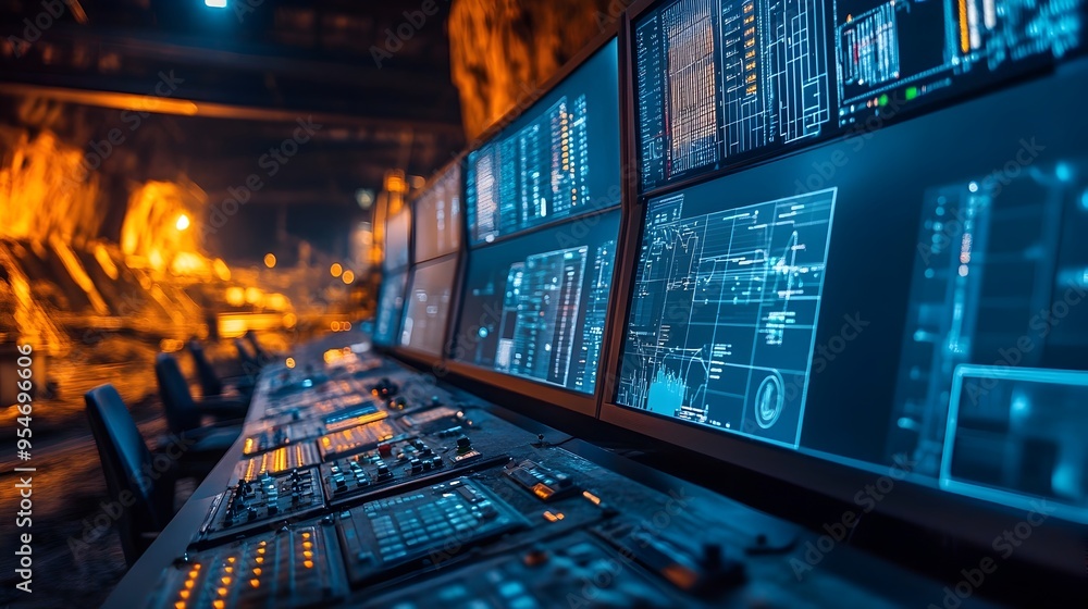 Futuristic Mining Control Room Showcasing IoT Powered Real Time ...