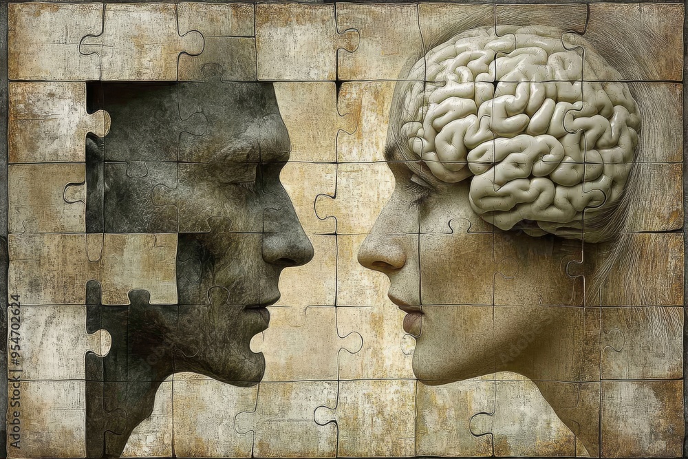 Neurodevelopment Hierarchical Stone carved heads with puzzle piece ...