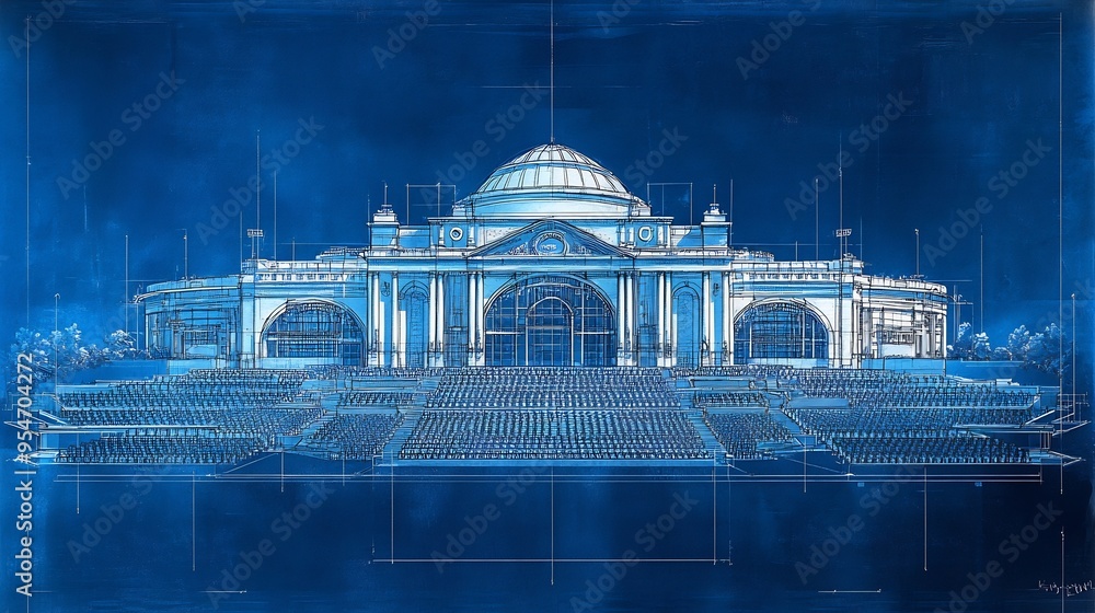 Blueprint of largescale event venue with seating arrangements stage ...