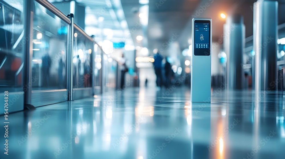 Photograph showcasing an airport security checkpoint that utilizes IoT ...