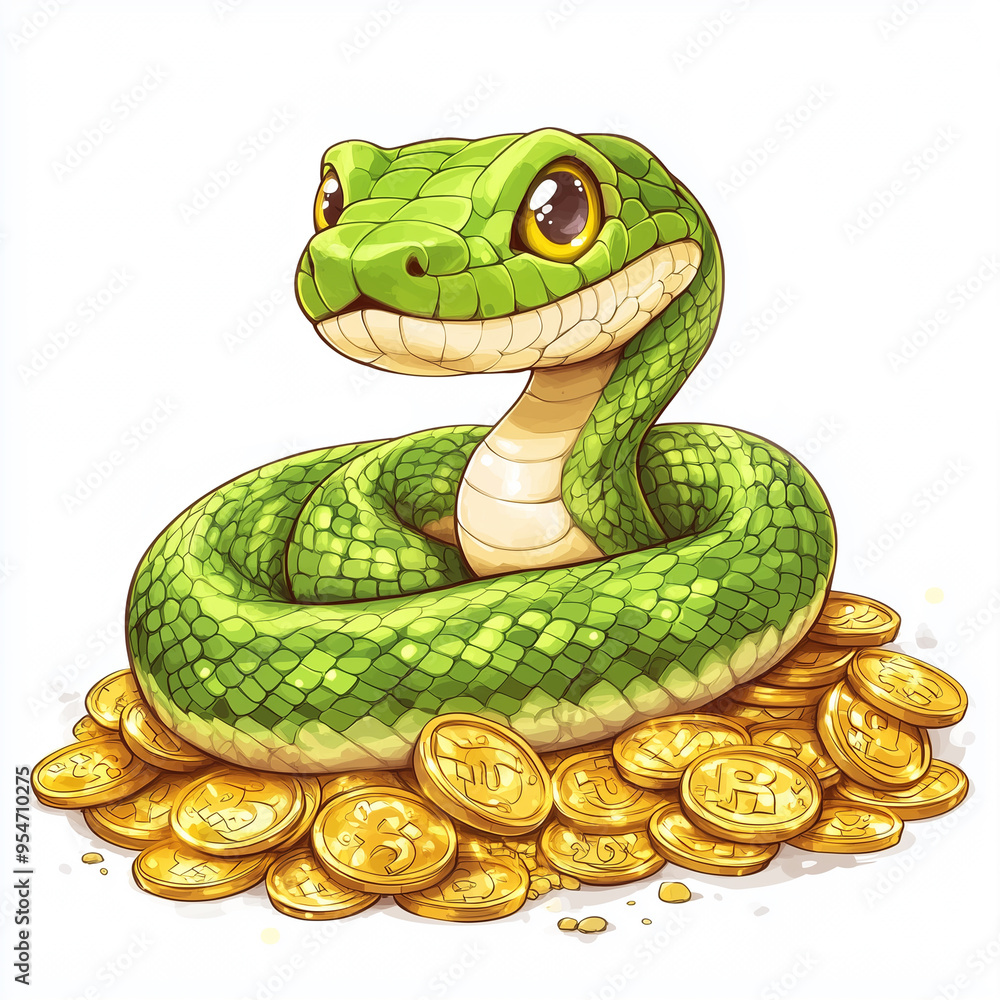 Cute kind green snake symbol of 2025 according to the Chinese calendar ...