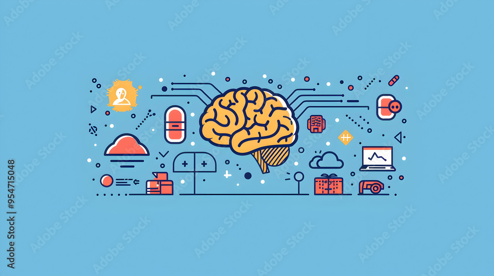 Flat style minimalist illustration of psychological concepts, using ...