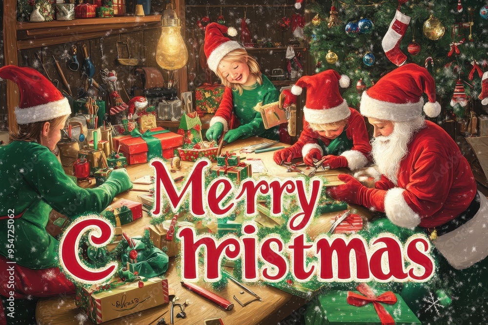 Santas Workshop Busy Scene Collage: Pictures of Santas workshop ...