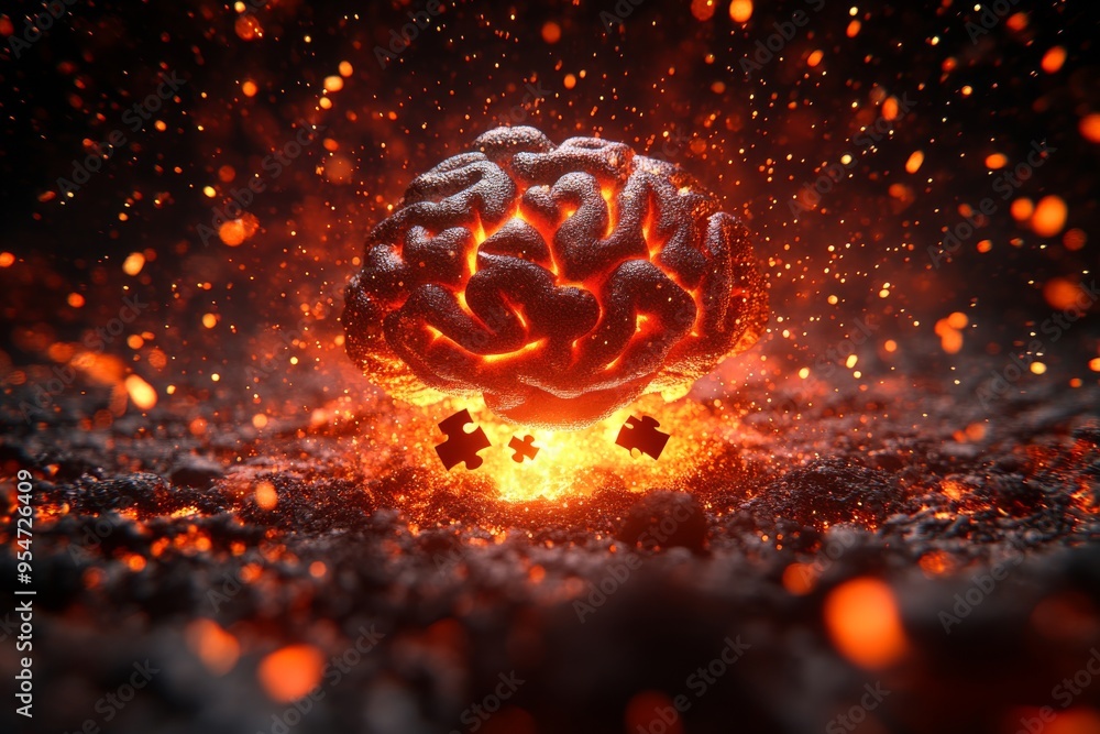 Neurofeedback Reasoning Brain in a fiery environment representing the ...