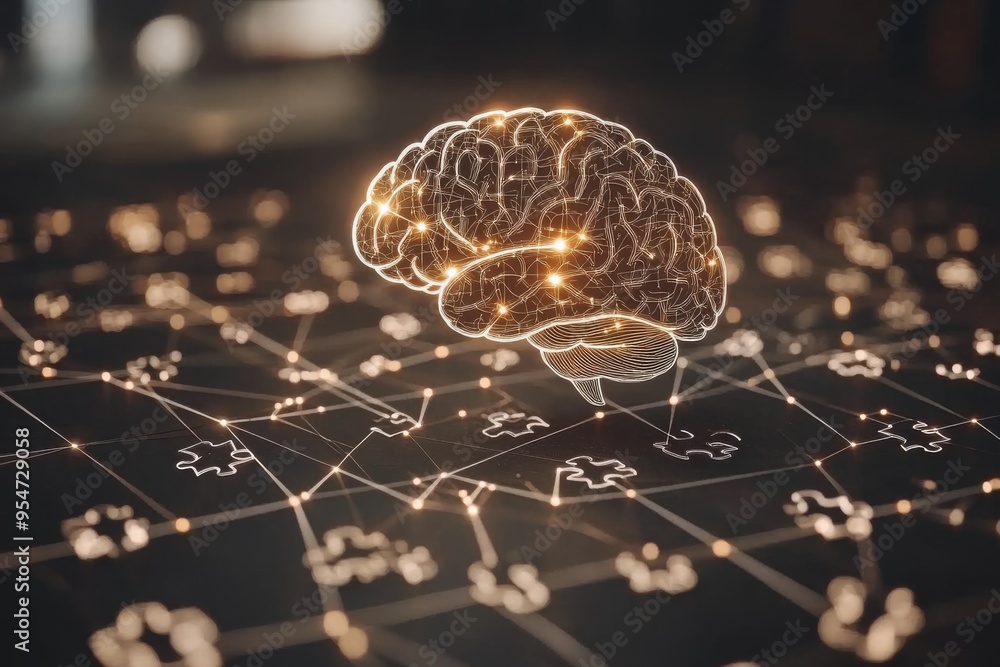 Synaptic plasticity Logic Glowing brain model on a digital grid ...