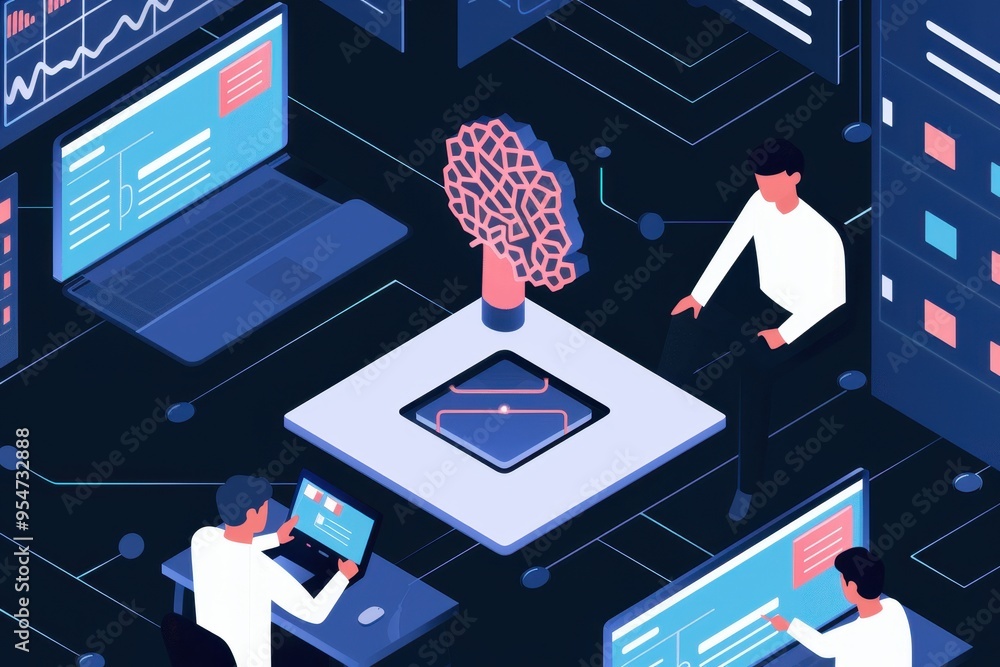 Cognitive computing laboratory featuring scientists developing advanced AI models, with ...