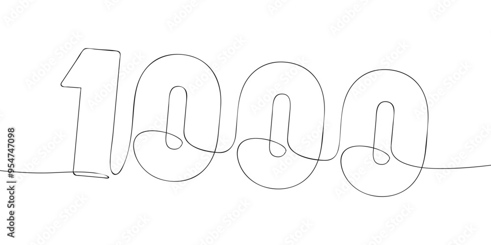 Poster A single line drawing of a one thousand symbol – Wall Art ...