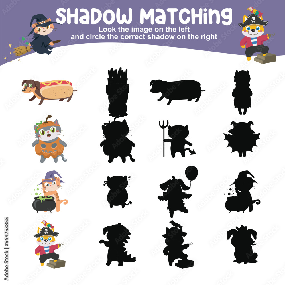 Look the image on the left and circle the correct shadow on the right ...