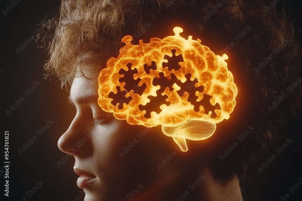 Brain regions Creativity Side profile of a young person with a glowing ...