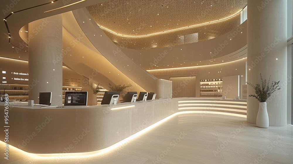 Visitor centre reception. Double height space with lots of natural ...