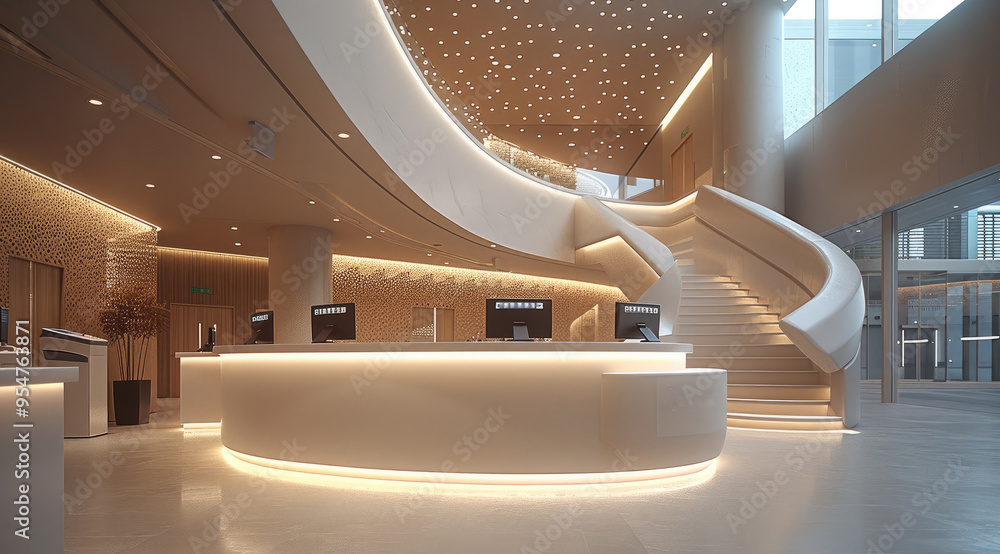 Visitor centre reception. Double height space with lots of natural ...