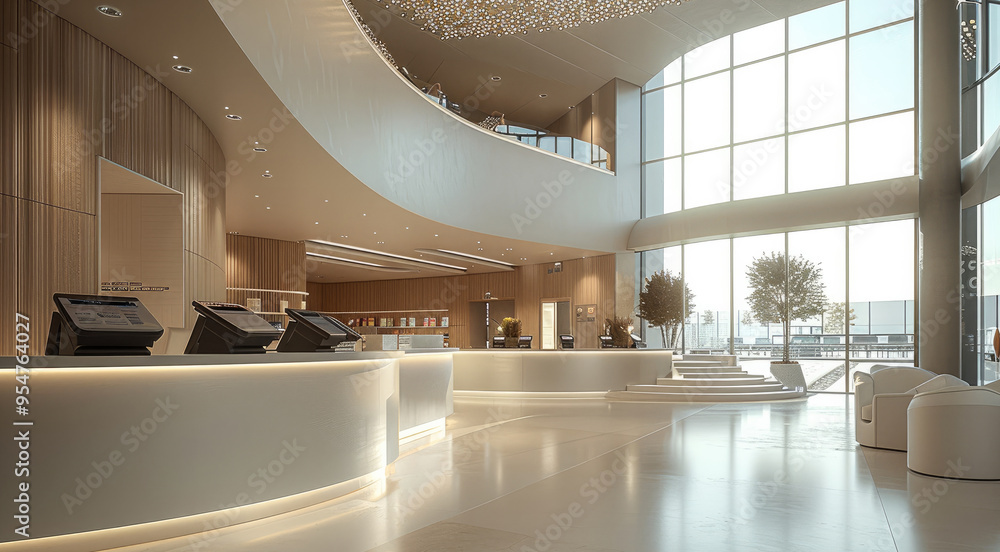 Visitor centre reception. Double height space with lots of natural ...