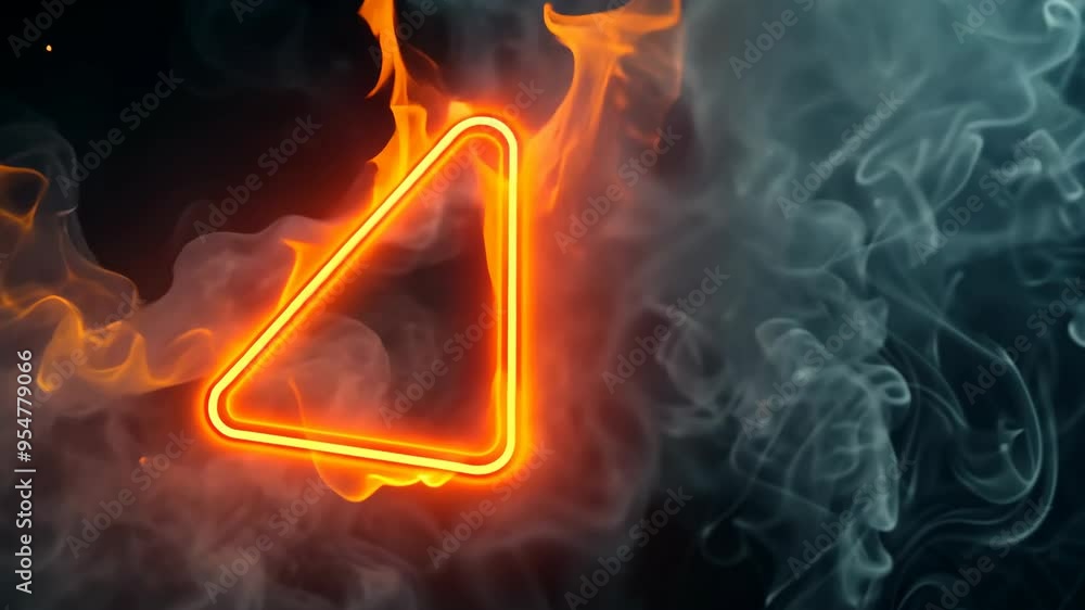 Creative neon triangle logo animation with smoky effects in a dark ...
