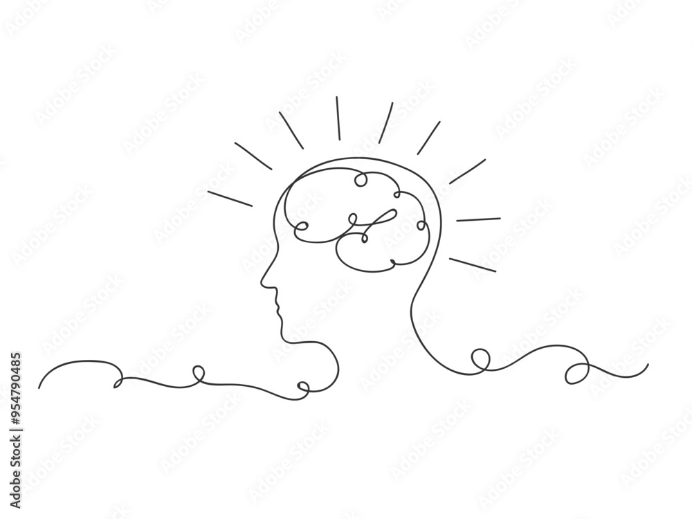 Continuous one line drawing head and brain mind and mental health ...