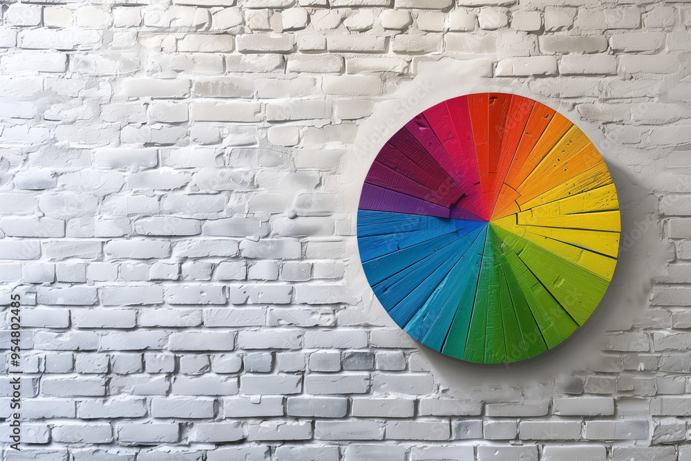 Color wheel, spectrum concept on a detailed white brick wall. high ...