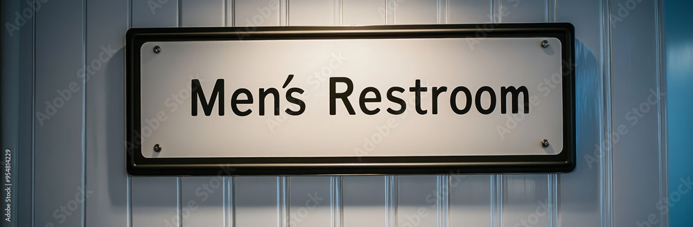 Mens restroom sign displayed on wall, indicating location for male ...