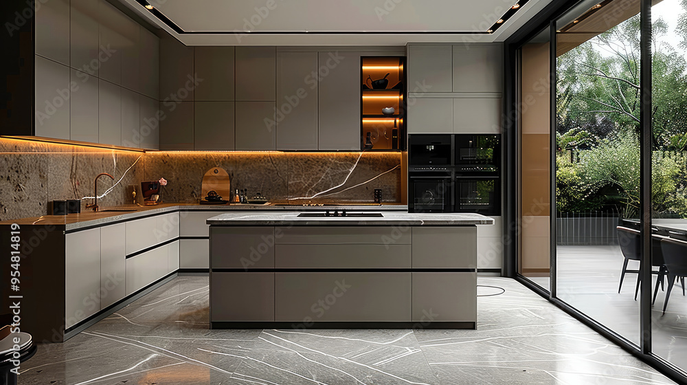 Kitchen cabinet, L-shaped cabinet structure, open kitchen space with ...