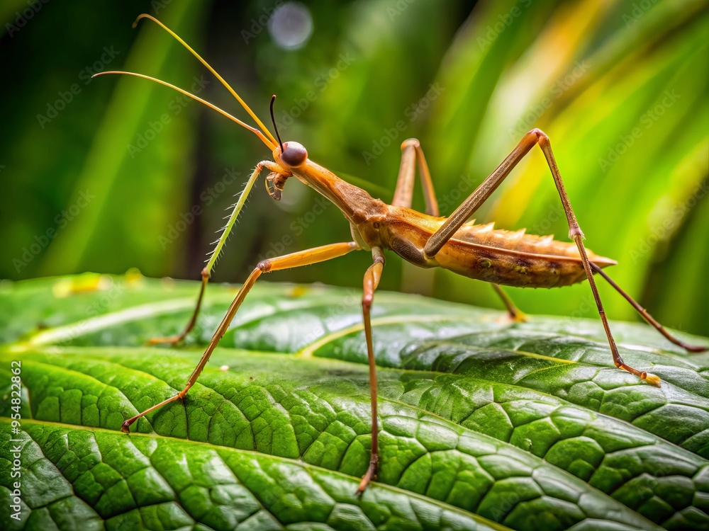 In the rainforest's misty veil, a cryptic Phylliidae stick insect ...