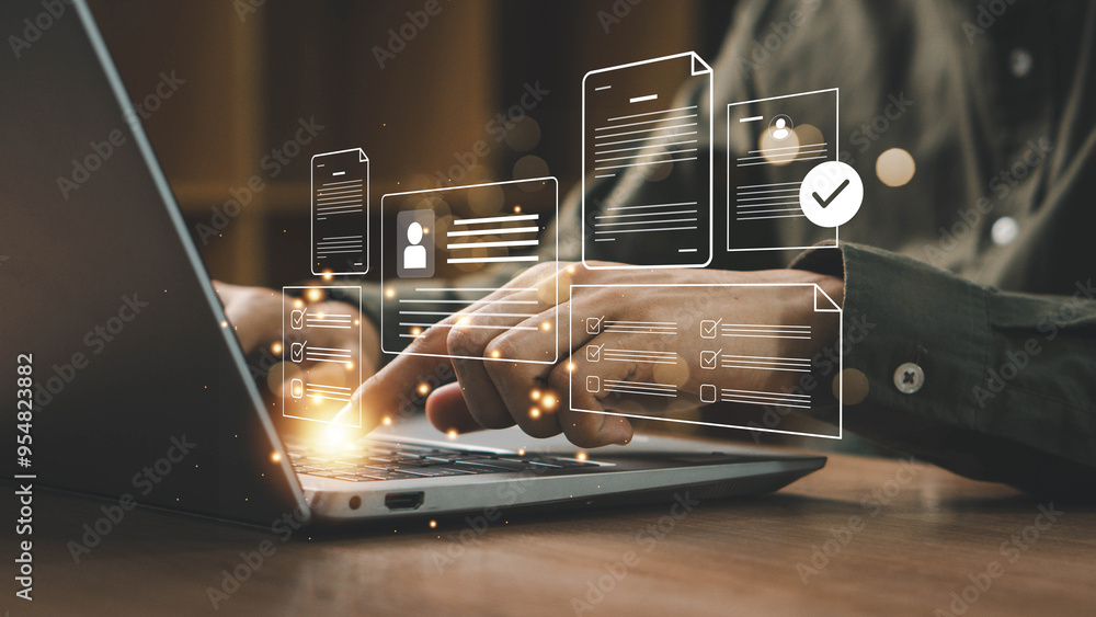 HR(human resources) technology. Human resource manager checks the CV ...