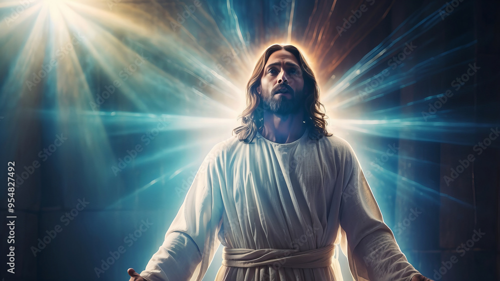 Resurrection of Jesus Christ art depicted in a powerful and divine ...