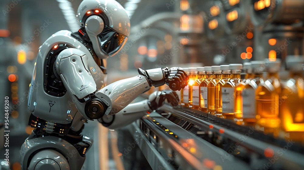 An ultra-realistic scene of an inspector guiding robotic arms as they ...