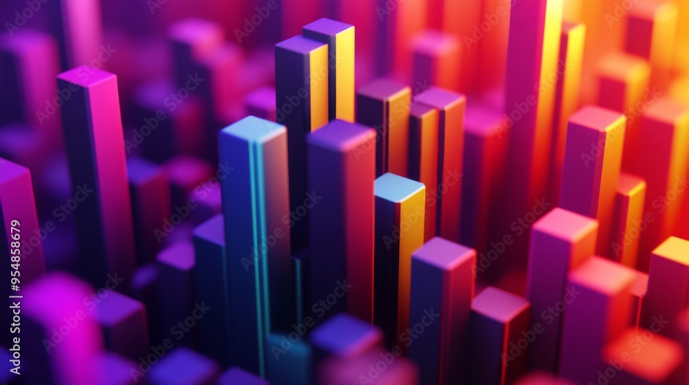 A 3D stacked column chart with multiple layers of bars and distinct ...