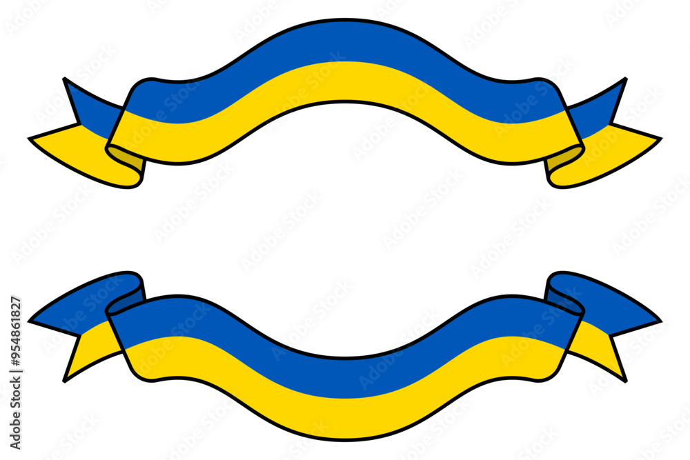 Official Ukraine Flag Ribbon in Blue-Yellow Colors, Waving on White ...