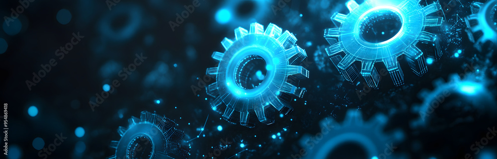 “Blue Gear Elements on a Dark Background with Glowing Edges ...