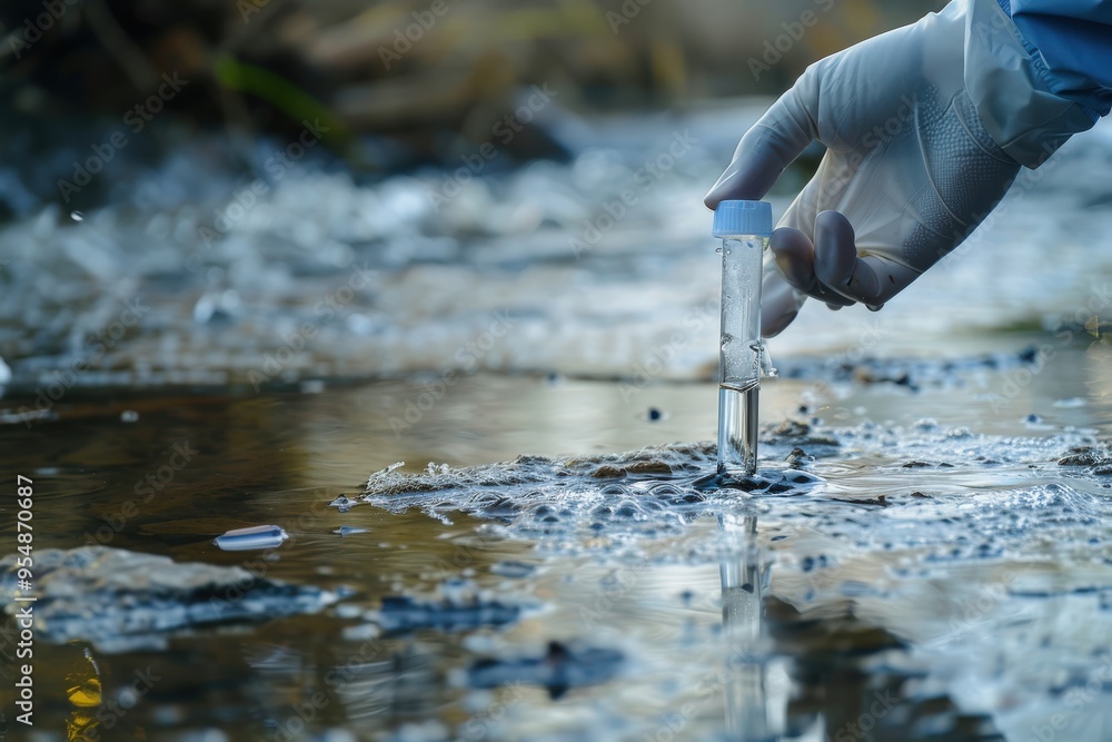 Contamination Analysis: Ecologist Sampling Water from City River for ...